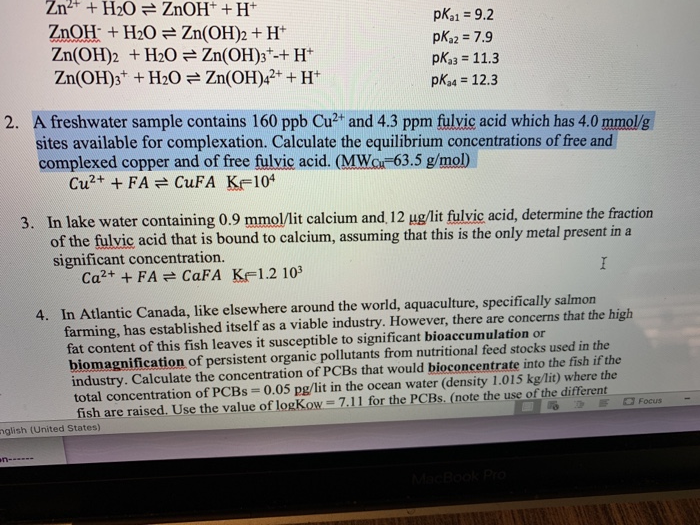 Solved ZnOH' + H2O 근 Zn(OH)2 + H+ Zn(OH)2 +H20Zn(OH)3-H | Chegg.com
