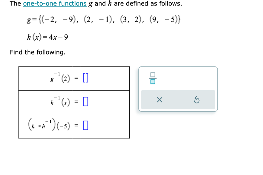 Solved The one-to-one functions g and h are defined as | Chegg.com
