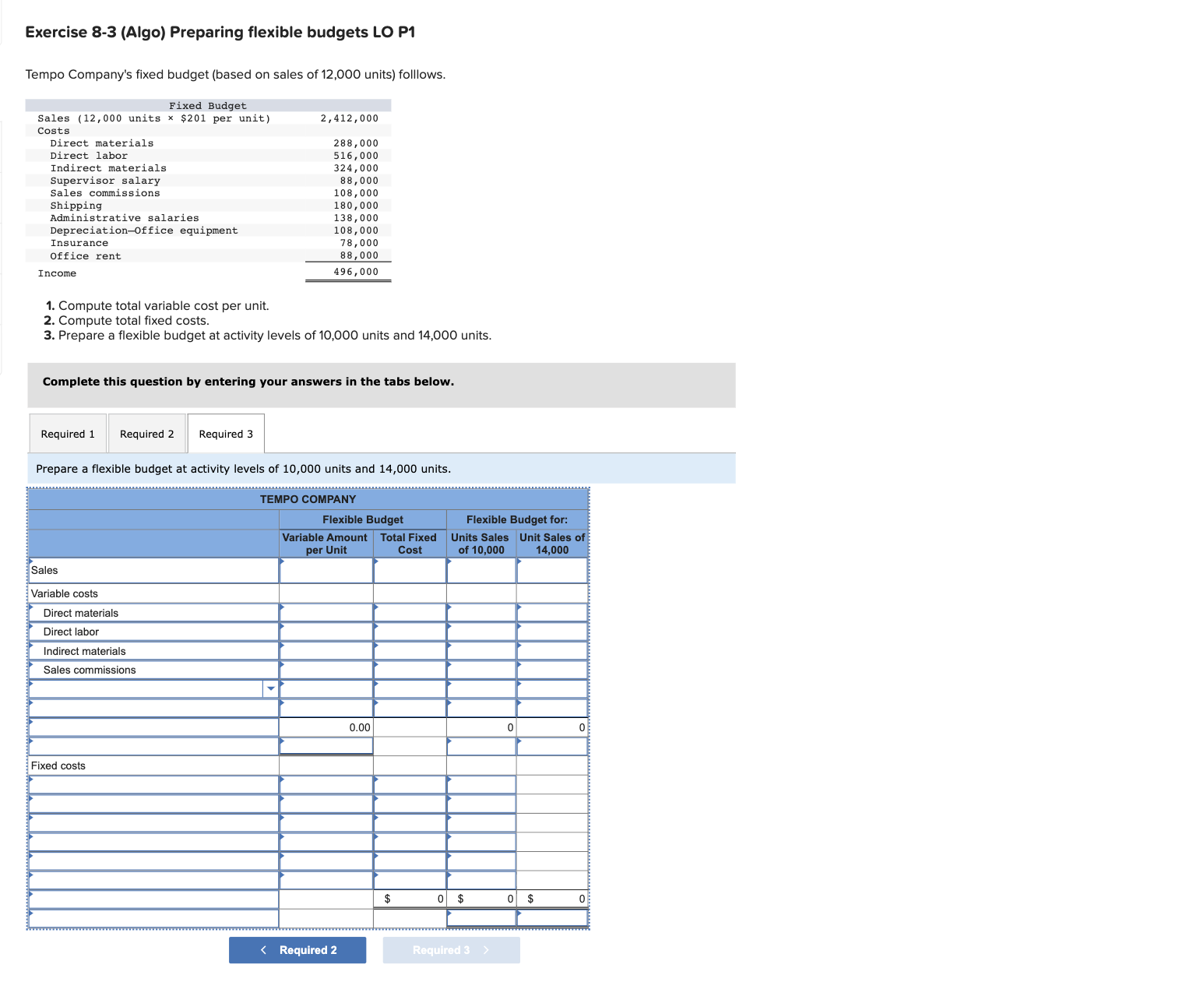 Solved Exercise 8-3 (Algo) Preparing flexible budgets LO P1 | Chegg.com