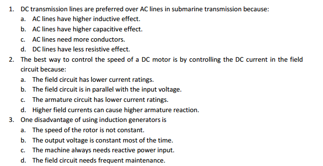 Solved 1. DC transmission lines are preferred over AC lines | Chegg.com