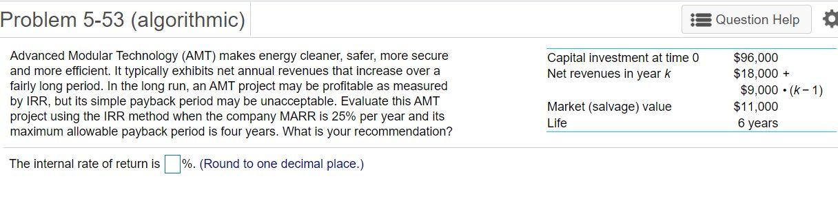 Solved Problem 5-53 (algorithmic) Question Help Capital | Chegg.com