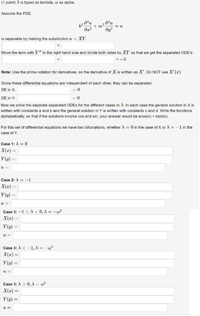 Solved (1 point) is typed as lambda, a as alpha. Assume the | Chegg.com
