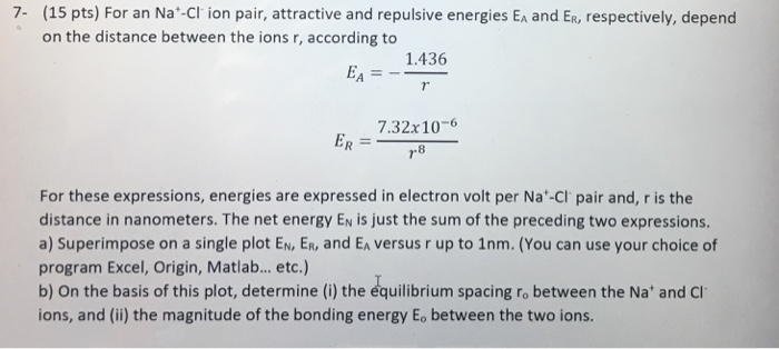 Solved (15 pts) For an Na*-Cl ion pair, attractive and | Chegg.com