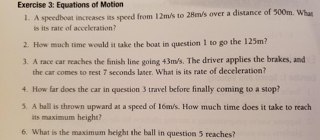 Solved Exercise 3: Equations of Motion 1. A speedboat | Chegg.com