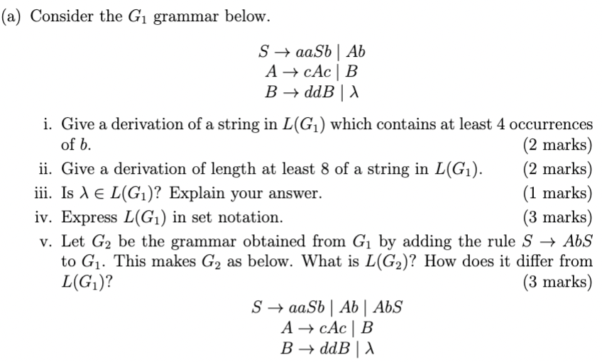 Solved (a) Consider the G1 grammar below. | Chegg.com