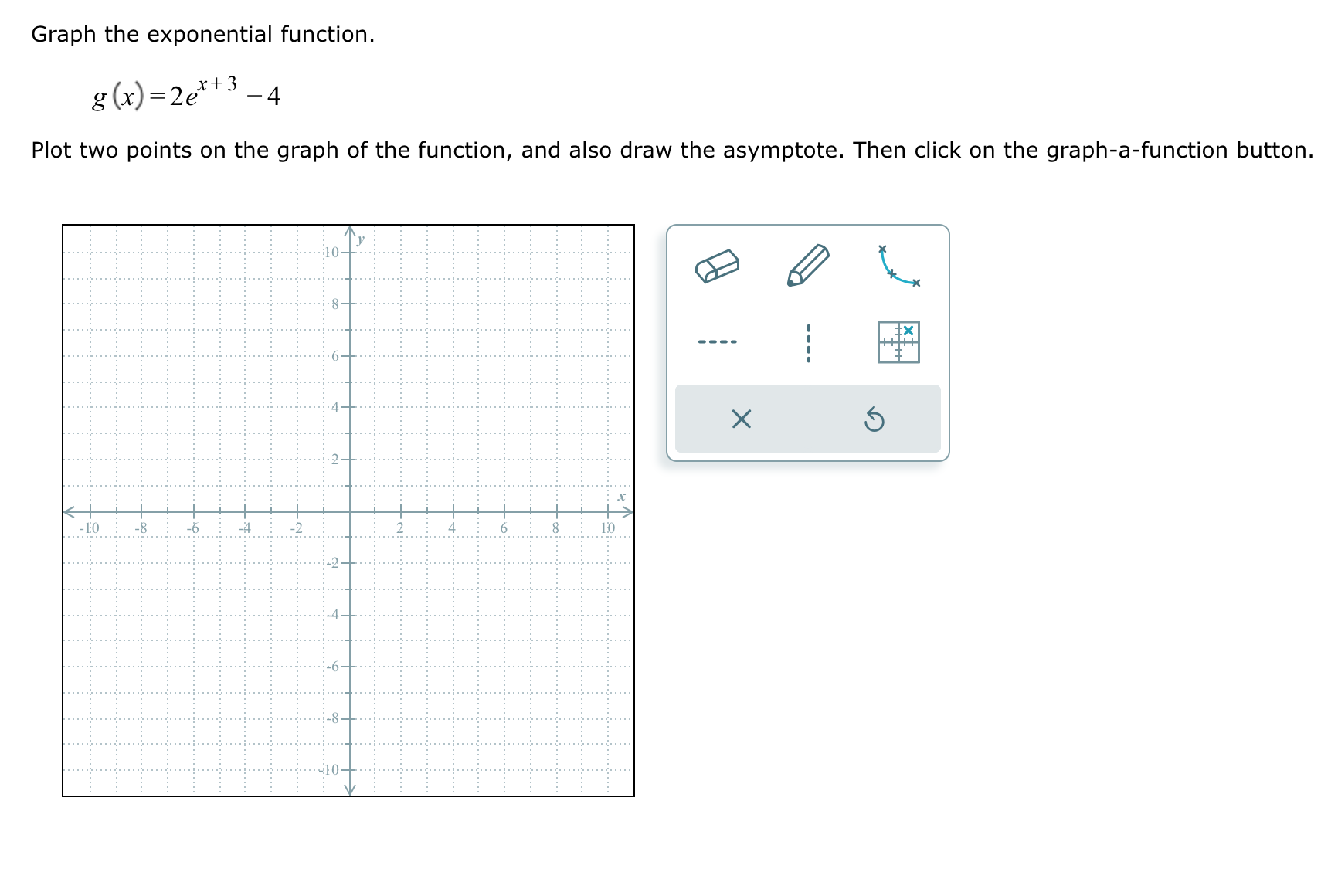 Solved Graph the exponential function.g(x)=2ex+3-4Plot two | Chegg.com