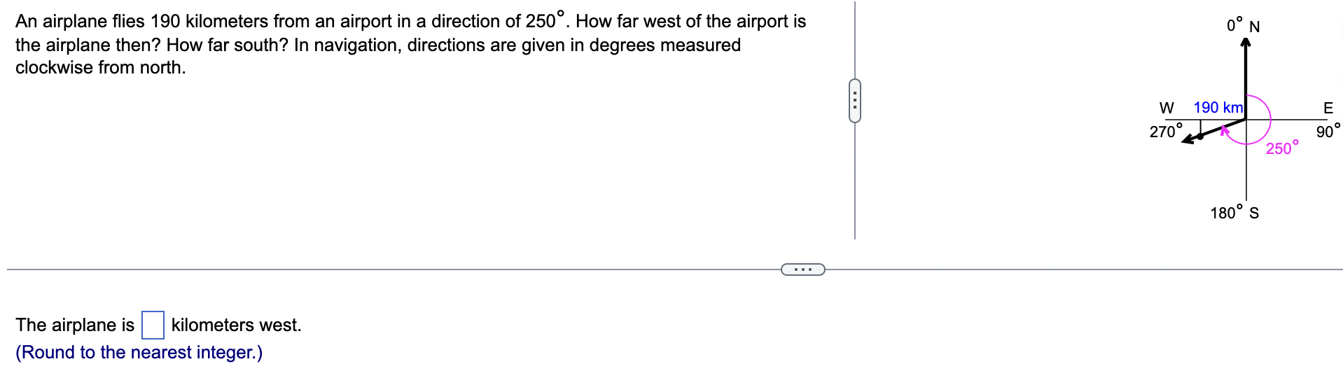 Solved An airplane flies 190 kilometers from an airport in a | Chegg.com