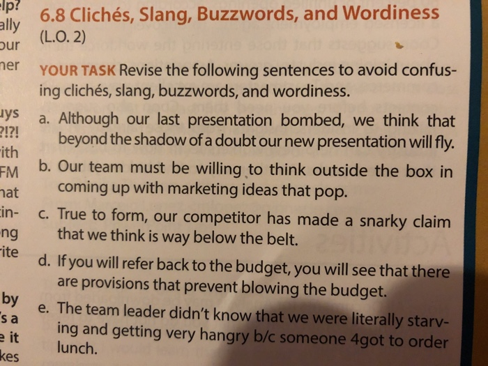 Solved il lp? 6.8 Clichés, Slang, Buzzwords, and Wordiness | Chegg.com