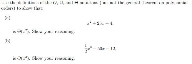 Solved Use the definitions of the O, 12, and Θ notations | Chegg.com