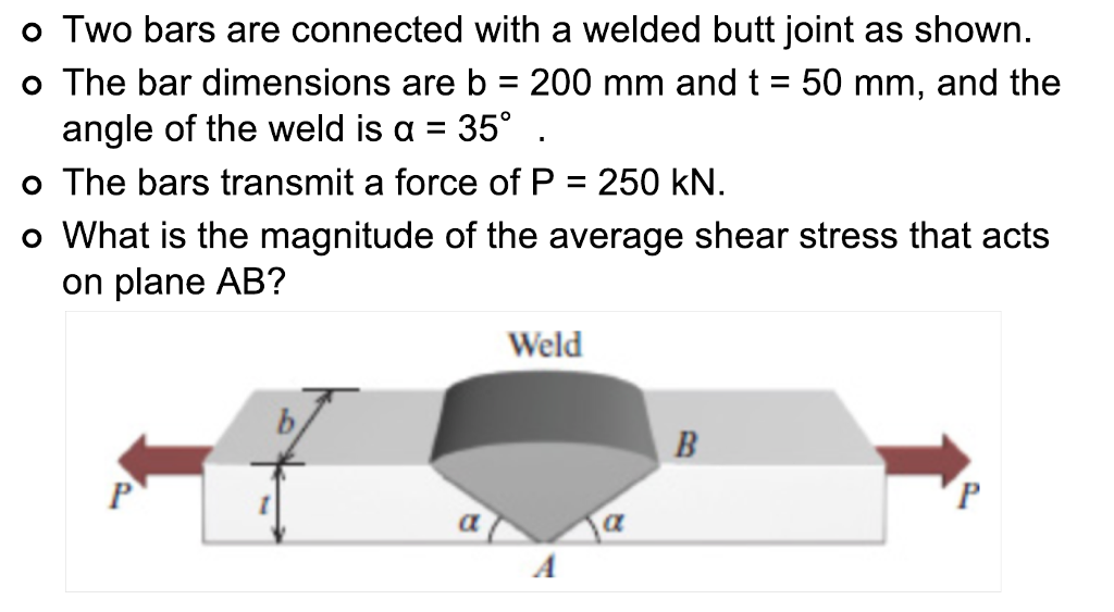 Solved o Two bars are connected with a welded butt joint as | Chegg.com