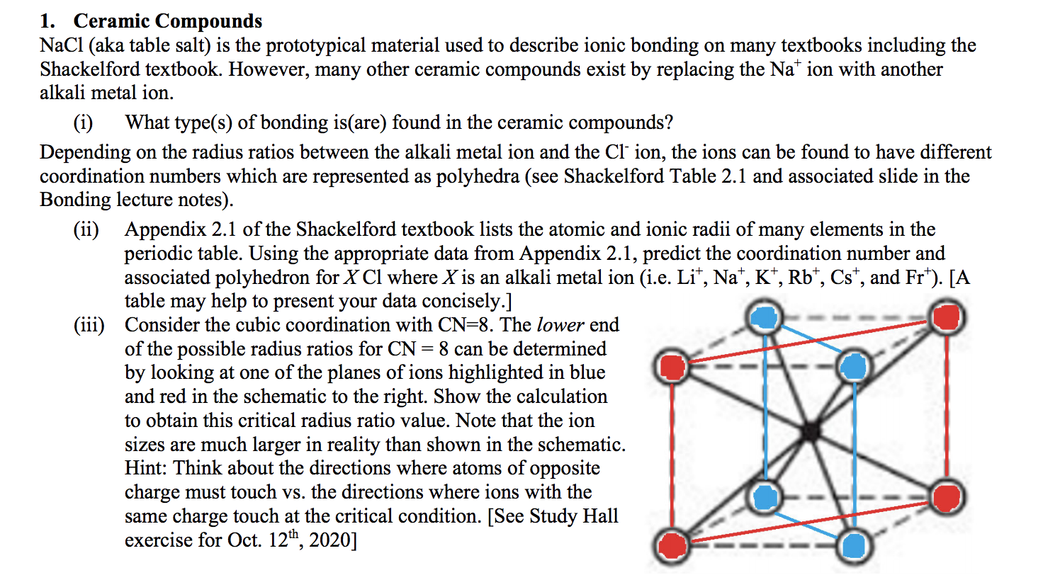 Solved 1. Ceramic Compounds NaCl (aka table salt) is the | Chegg.com