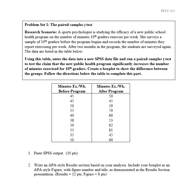 Solved Problem Set 1: The paired-samples t test Research | Chegg.com