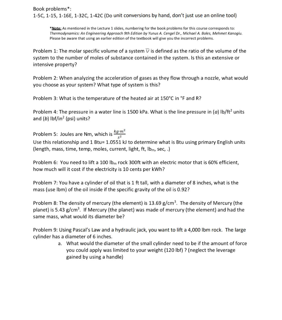 Solved Book problems*: 1-5C, 1-15, 1-16E, 1-32C, 1-42C (Do | Chegg.com