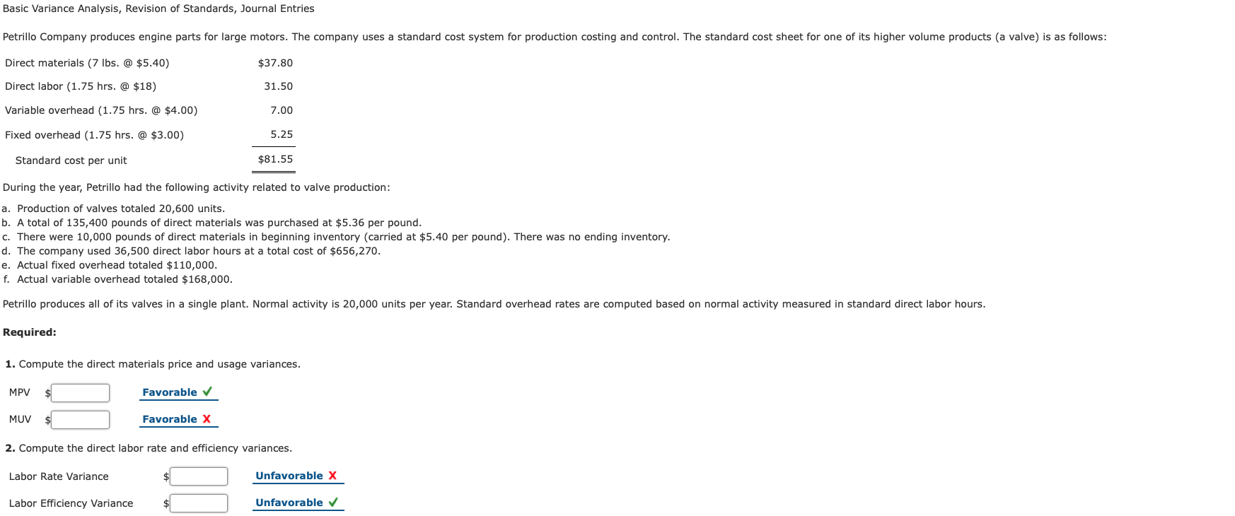 Solved Basic Variance Analysis, Revision of Standards, | Chegg.com