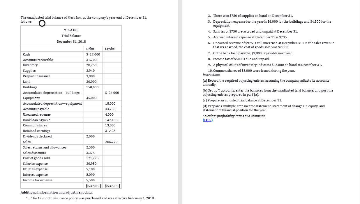 Solved need the t accounts, financial statements and | Chegg.com