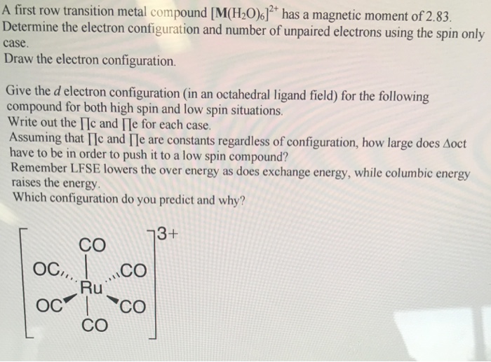 Solved A first row transition metal compound [M(H_2O)_6]^2+ | Chegg.com