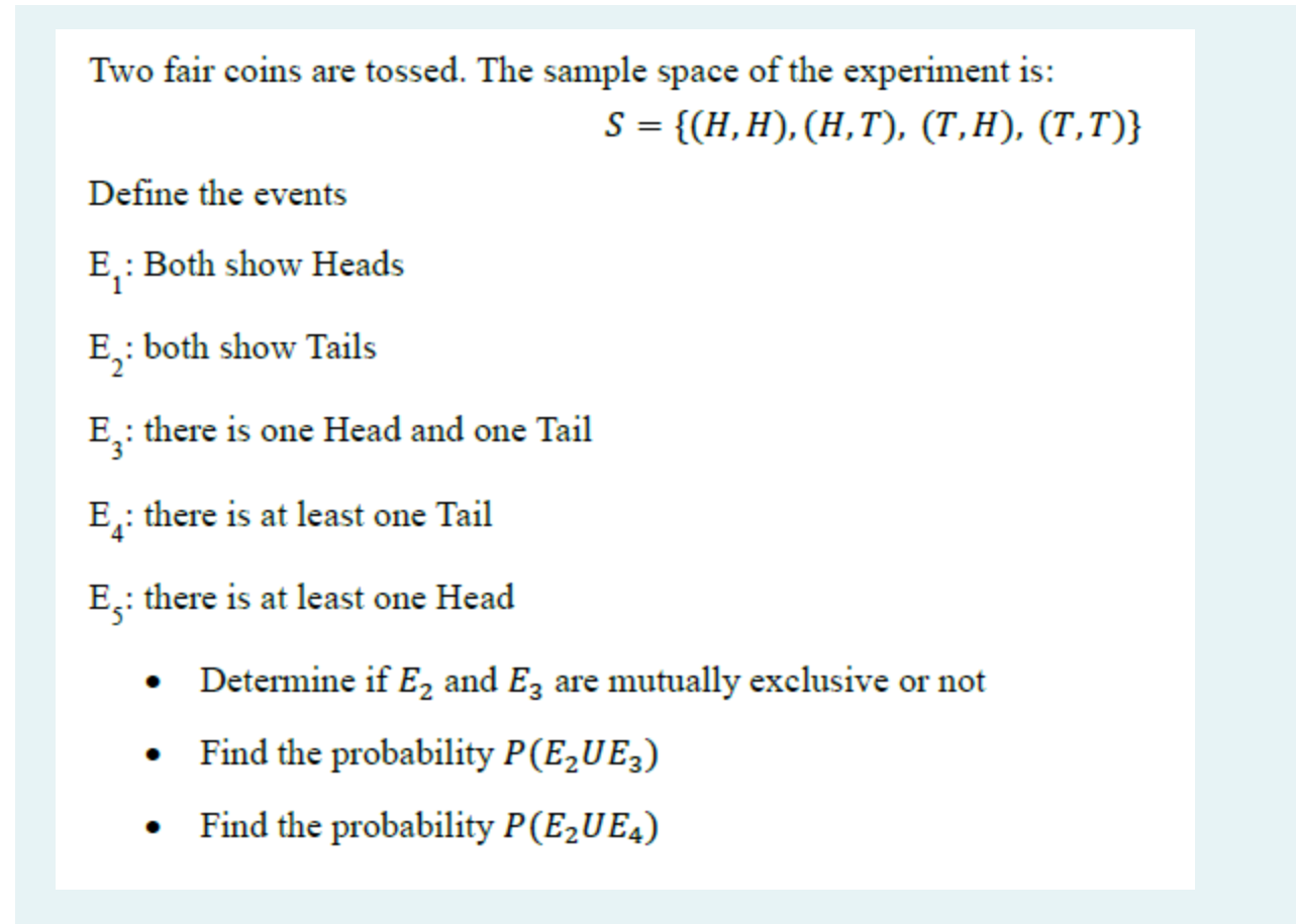Two fair coins are tossed. The sample space of the | Chegg.com