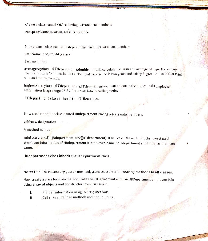 Solved JETY Create a class named Orlice having private data | Chegg.com