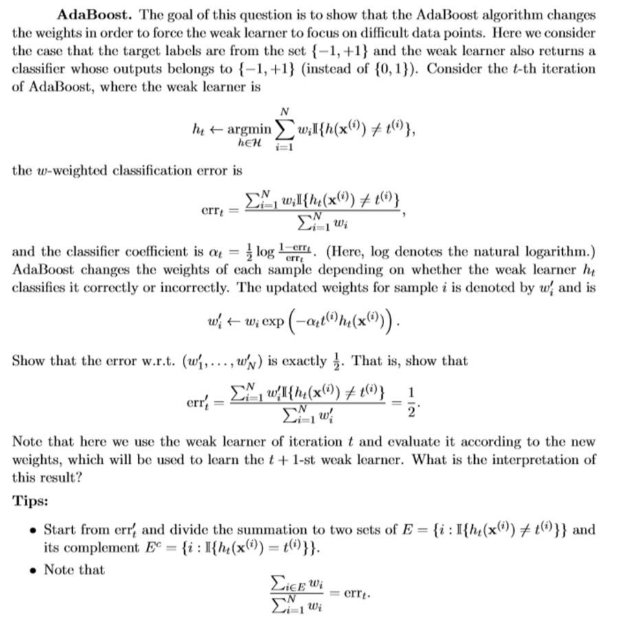 AdaBoost. The goal of this question is to show that | Chegg.com