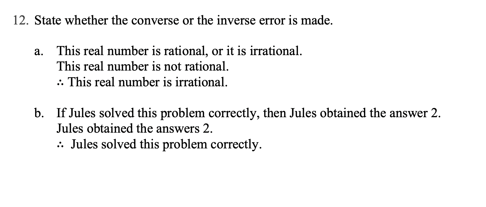 Solved 12. State whether the converse or the inverse error | Chegg.com