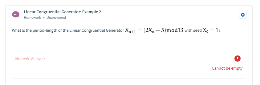 Solved Linear Congruential Generator: Example 2 Homework. | Chegg.com