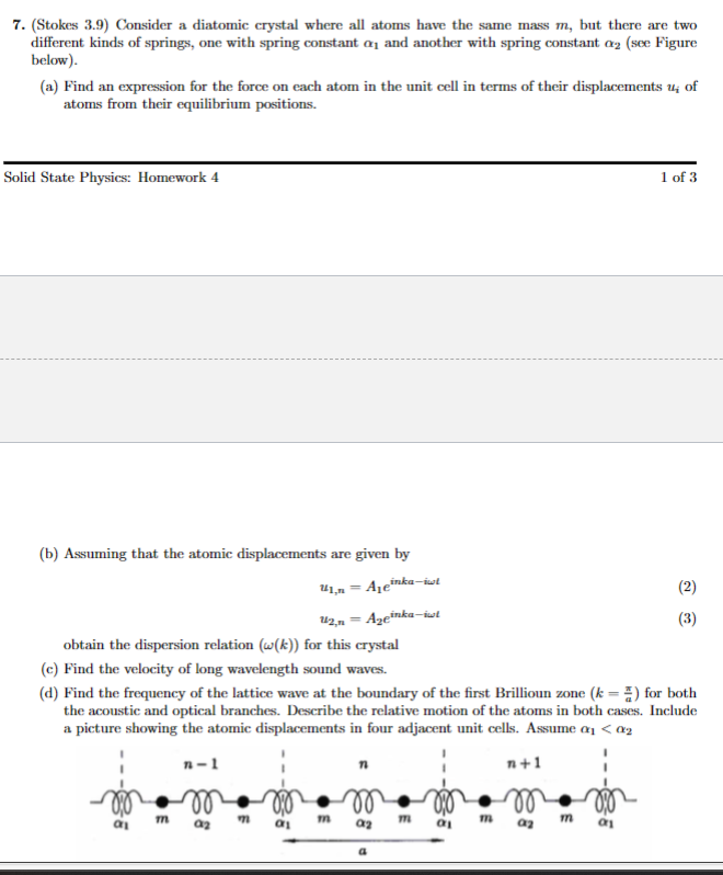 Solved 7. (Stokes 3.9) Consider a diatomic crystal where all | Chegg.com