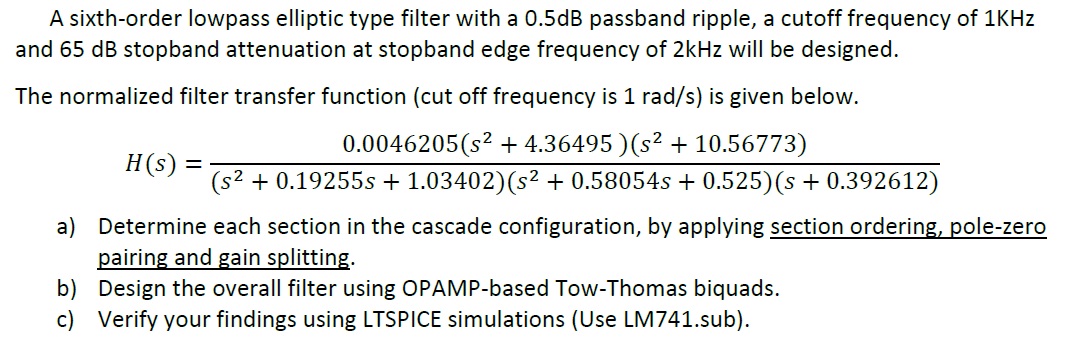 Solved A sixth-order lowpass elliptic type filter with a 0.5 | Chegg.com