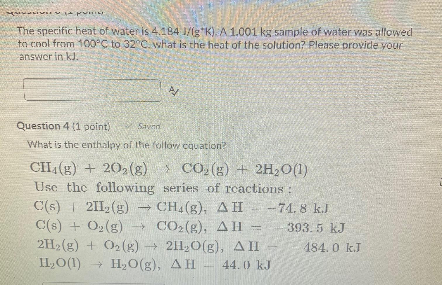 Solved HLV PULL The specific heat of water is 4.184 J/(g*K). | Chegg.com