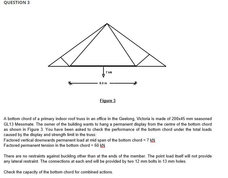 Solved QUESTION 3 7 kN 6.0 m Figure 3 A bottom chord of a | Chegg.com