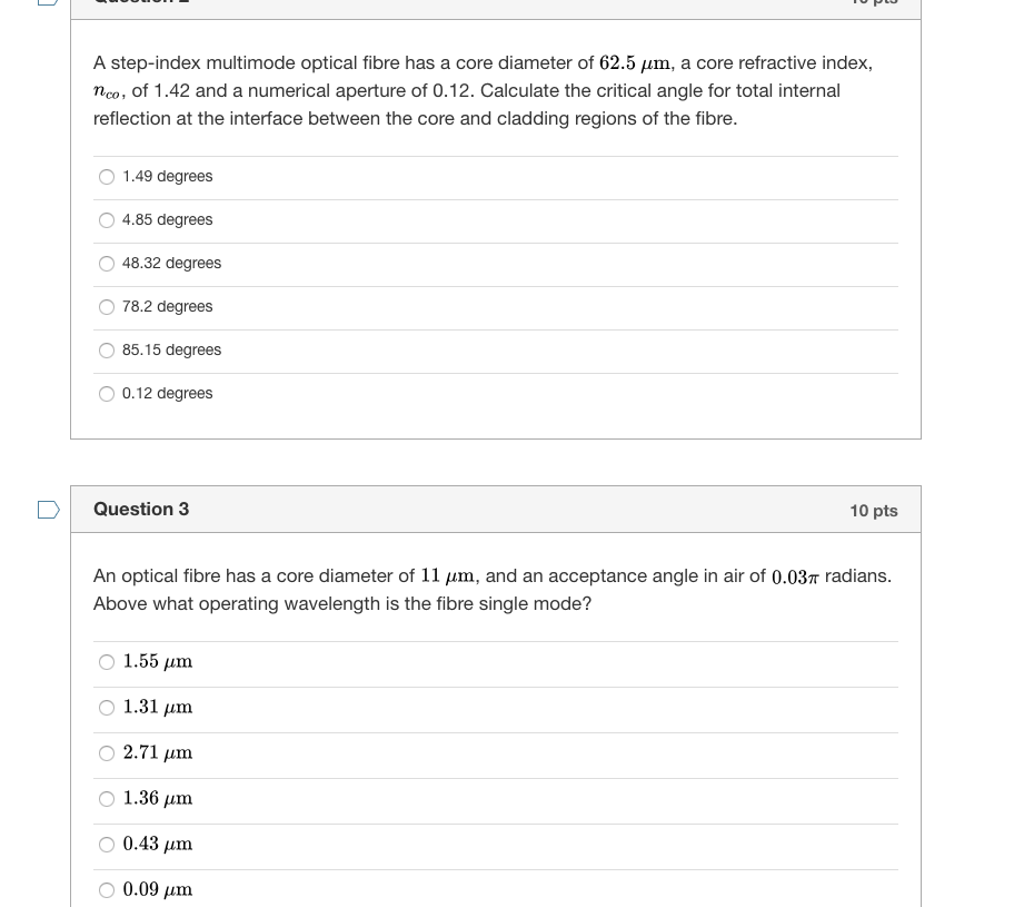 Solved A step-index multimode optical fibre has a core | Chegg.com
