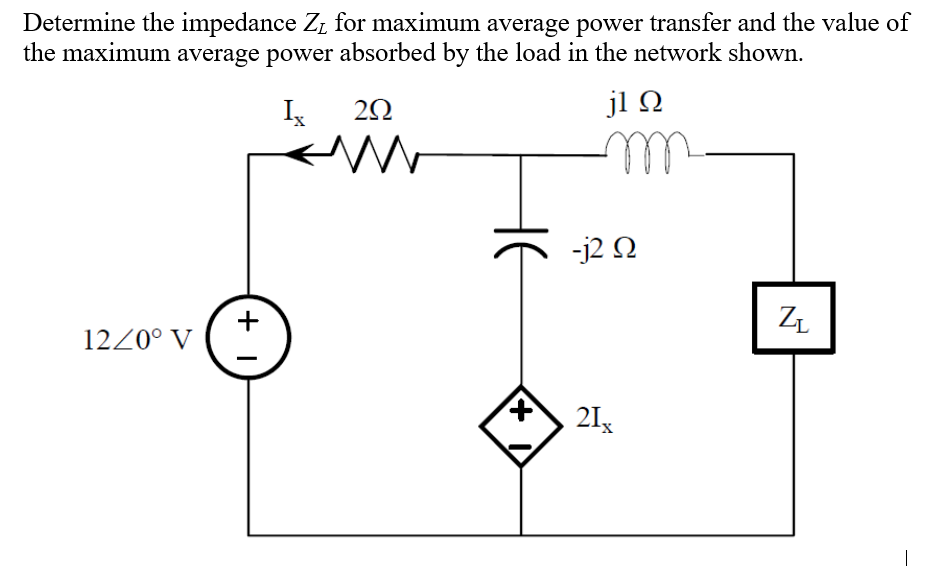 Solved Determine the impedance ZL for maximum average power | Chegg.com