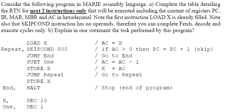 Solved Consider the following program in MARIE assembly | Chegg.com