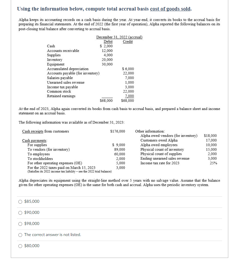 Solved Using the information below, compute total accrual | Chegg.com