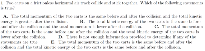 Solved 1 Two carts on a frictionless horizontal air track | Chegg.com