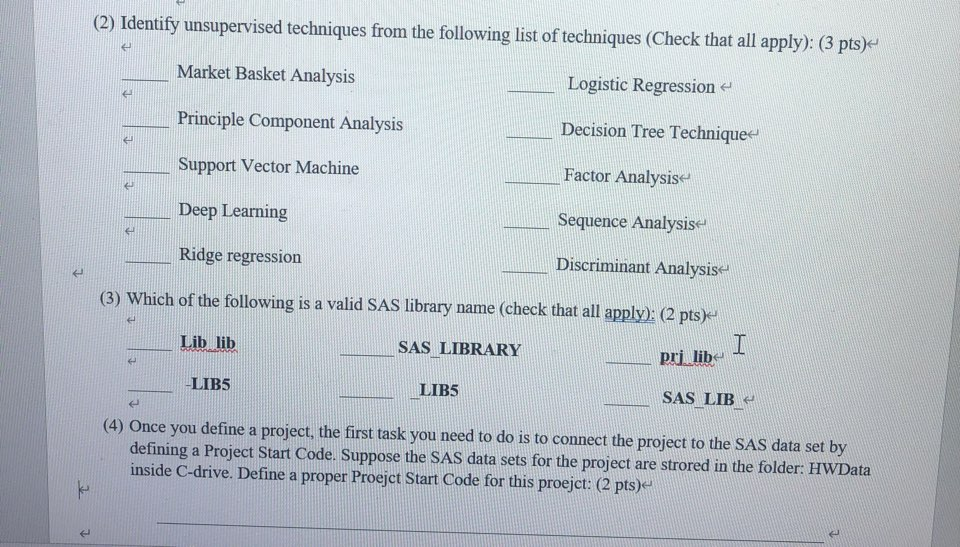 (2) Identify unsupervised techniques from the | Chegg.com