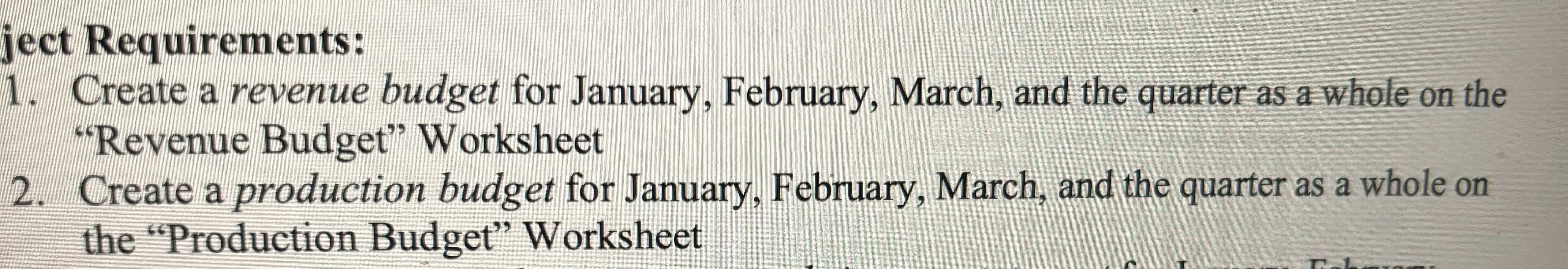 Solved ect Requirements: 1. Create a revenue budget for | Chegg.com