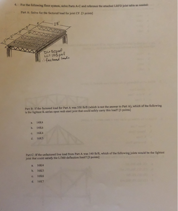Solved 4. For the following floor system, solve Parts A-C | Chegg.com