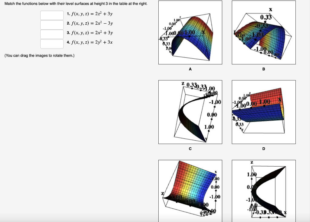 Solved Match the functions below with their level surfaces | Chegg.com