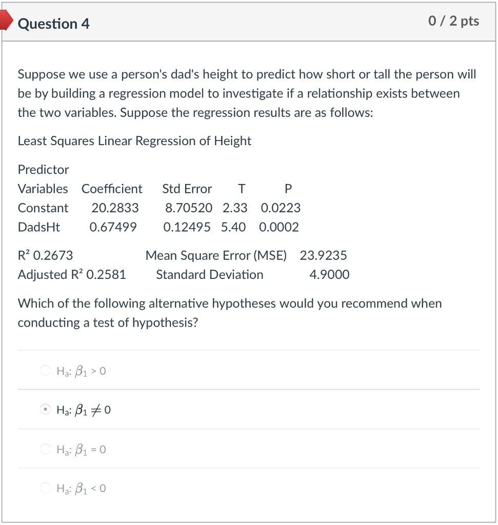 Solved Question 4 0/ 2 pts Suppose we use a person's dad's | Chegg.com
