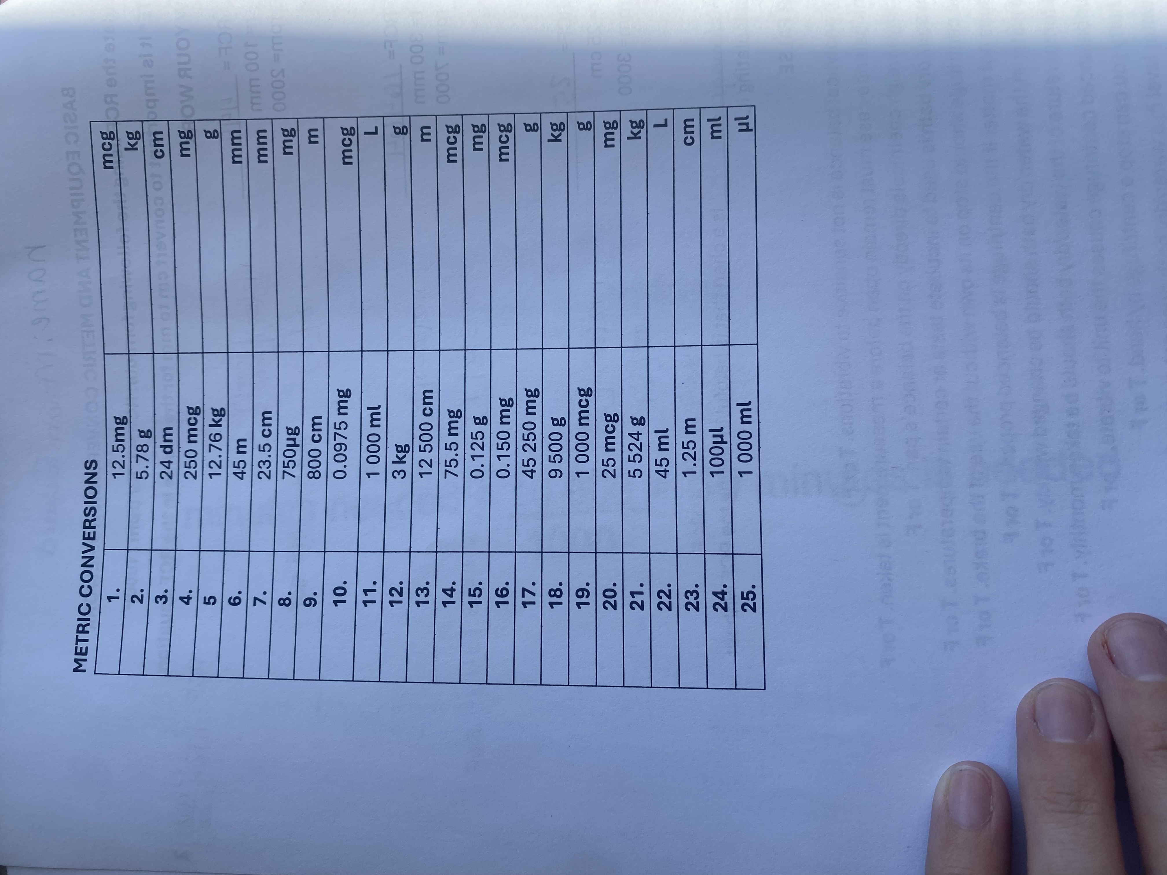 Solved METRIC CONVERSIONS\table[[1.,12.5 ﻿mg,mcg],[2.,5.78 | Chegg.com