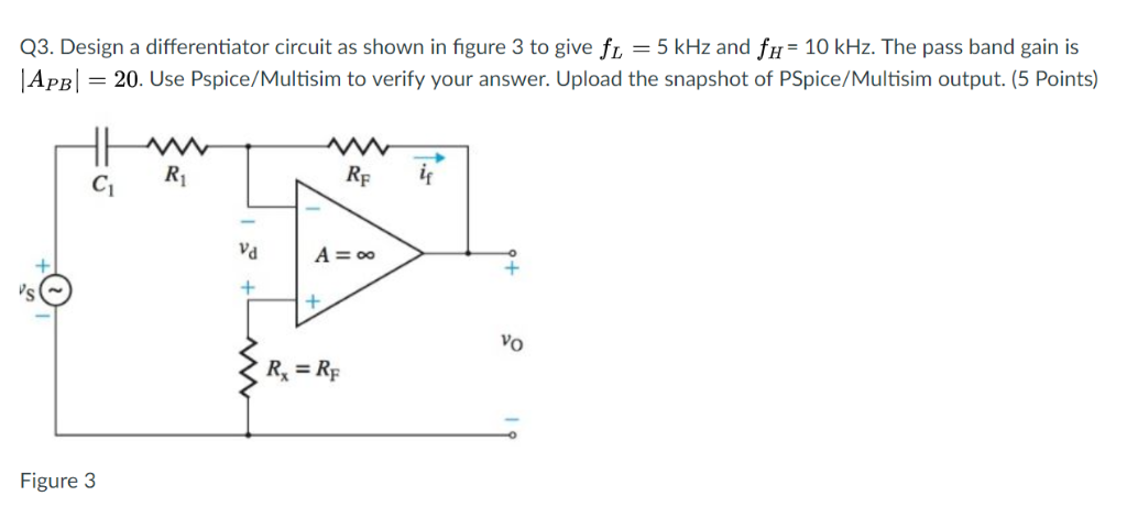 Solved Q3. Design a differentiator circuit as shown in | Chegg.com