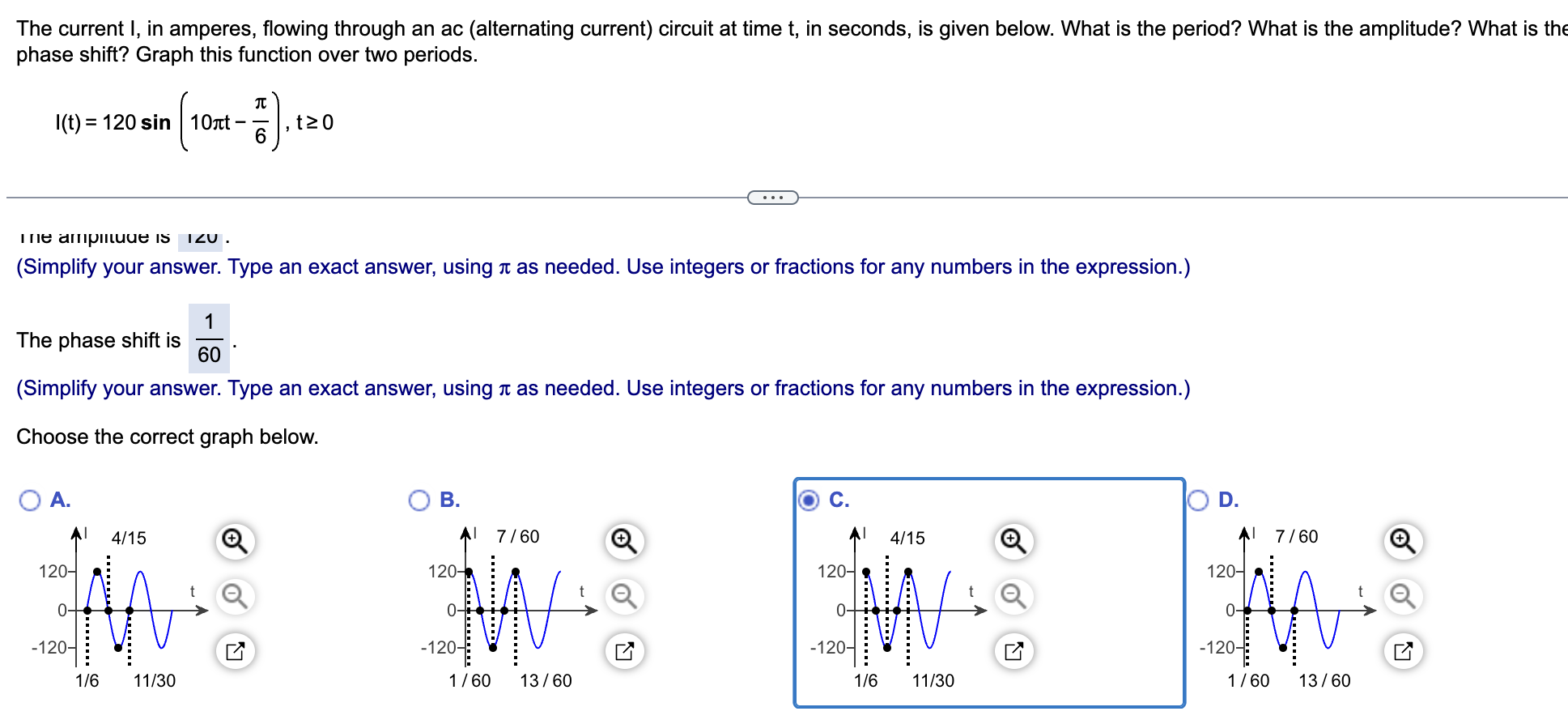 Solved The current I, in amperes, flowing through an ac | Chegg.com