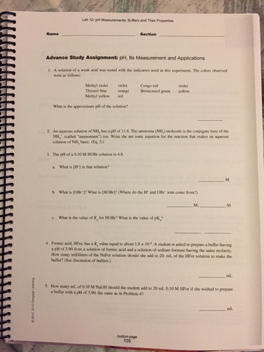 Solved Lab 12. pH Measurements Buffers and Their Properties | Chegg.com