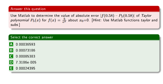 Solved Answer this question Use Matlab taylor function to | Chegg.com