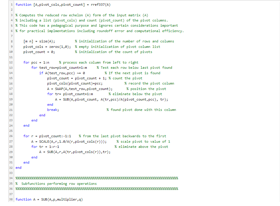 Solved Assignment Modify The Function Rref337 To 1 Have The 