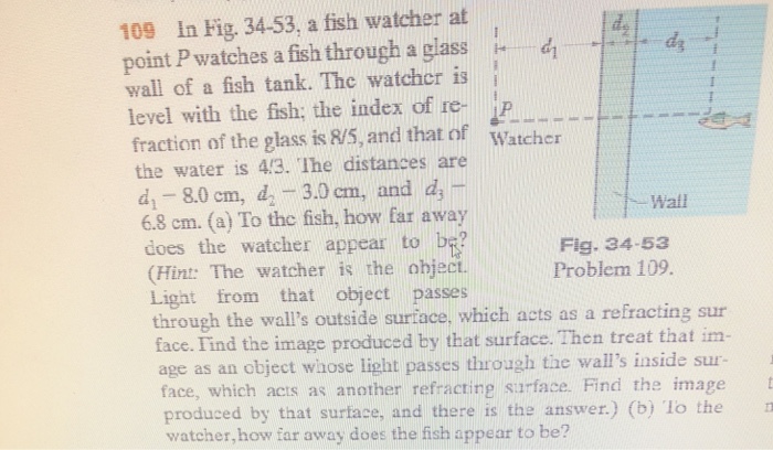 Solved 109 In Fig, 34-53, a fish watcher at point Pwatches a | Chegg.com