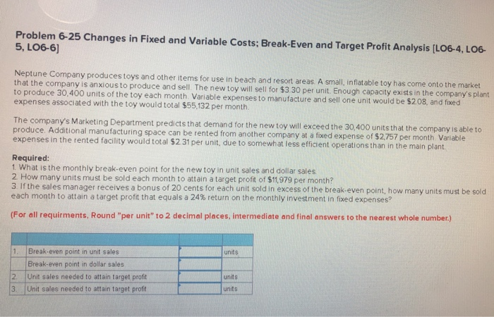 Solved Problem 6-25 Changes in Fixed and Variable Costs; | Chegg.com