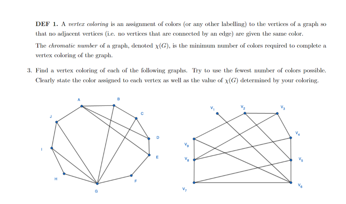 Solved DEF 1. ﻿A vertex coloring is an assignment of colors | Chegg.com