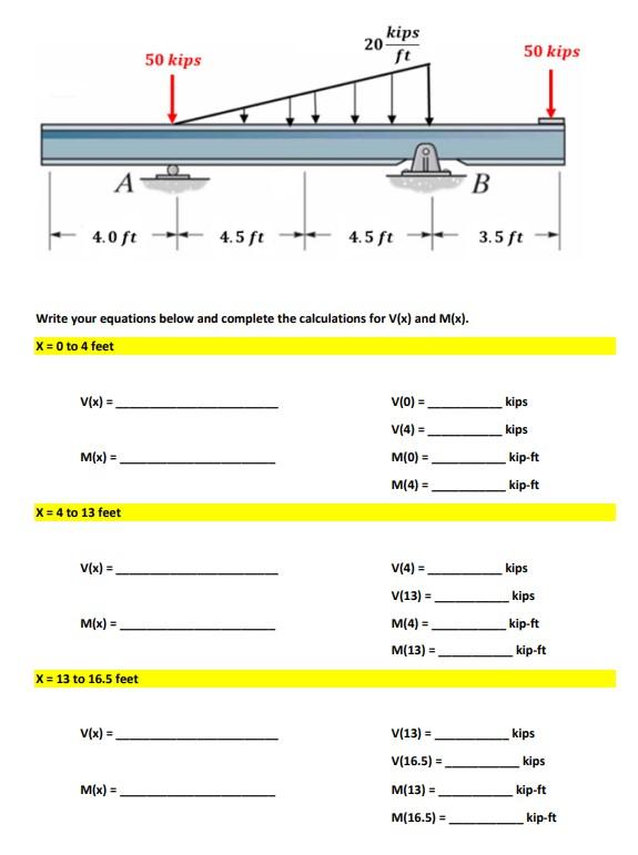Solved kips 20 ft 50 kips 50 kips O A B 4.0 ft 4.5 ft 4.5 ft | Chegg.com