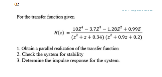 Solved For the transfer function | Chegg.com